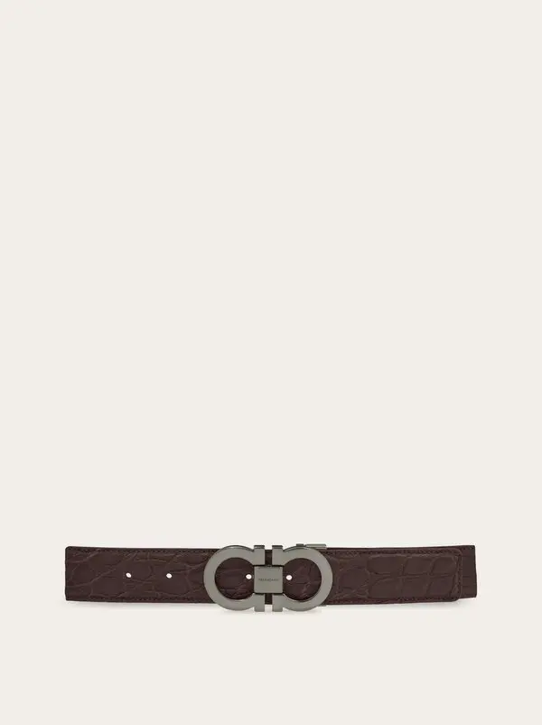 FERRAGAMO Adjustable Gancini Crocodile Leather Belt - Violet