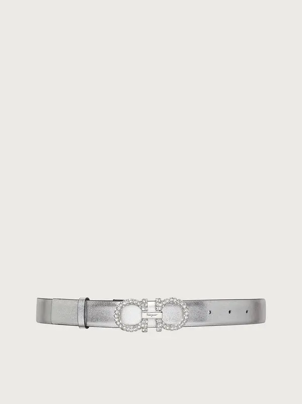 FERRAGAMO Adjustable Gancini Leather Belt - Silver