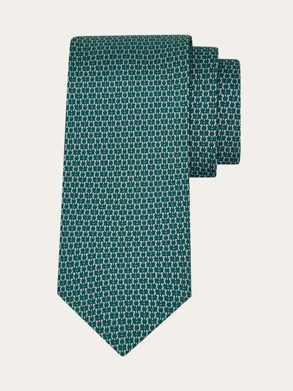 FERRAGAMO Gancini Print Neck Tie - Green