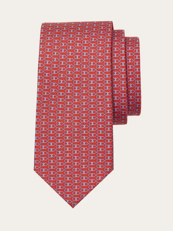 FERRAGAMO Gancini Printed Silk Neck Tie - Red