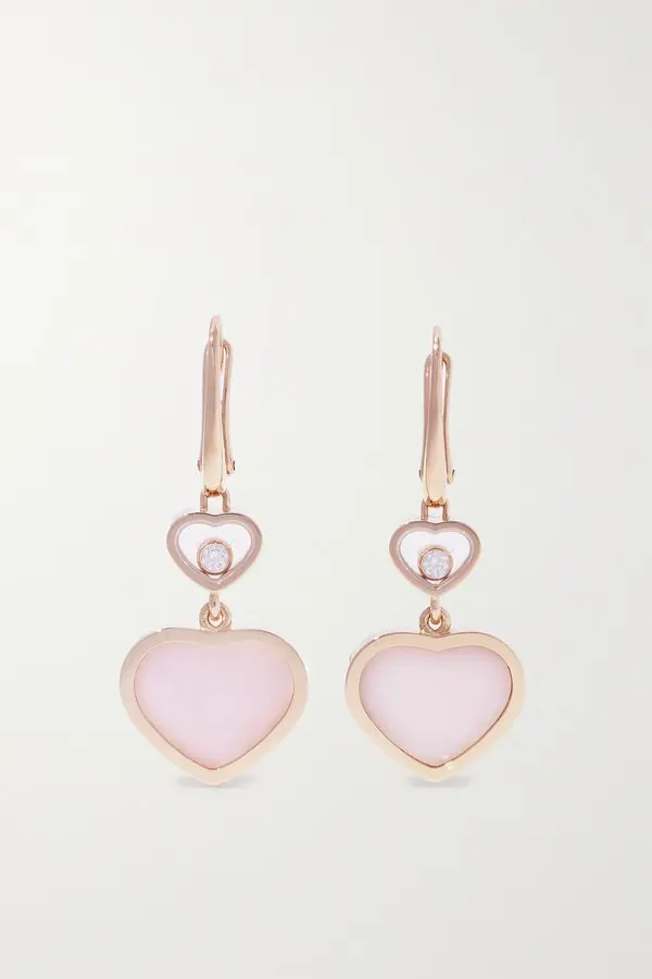 Chopard Happy Hearts 18-karat Rose Gold, Opal And Diamond Earrings - Pink