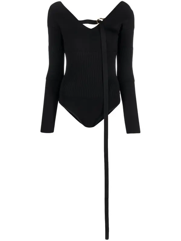 FERRAGAMO V-neck Knitted Bodysuit - Black