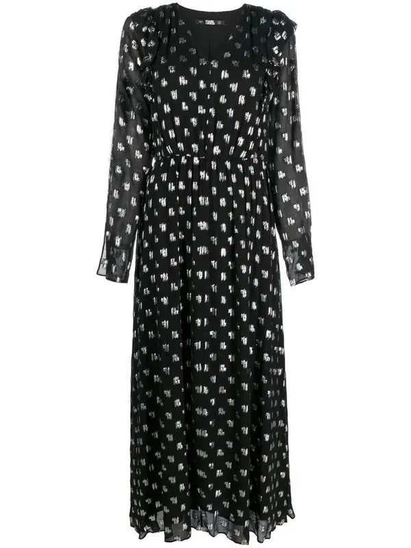 Karl Lagerfeld Metallic Monogram-print Maxi Dress