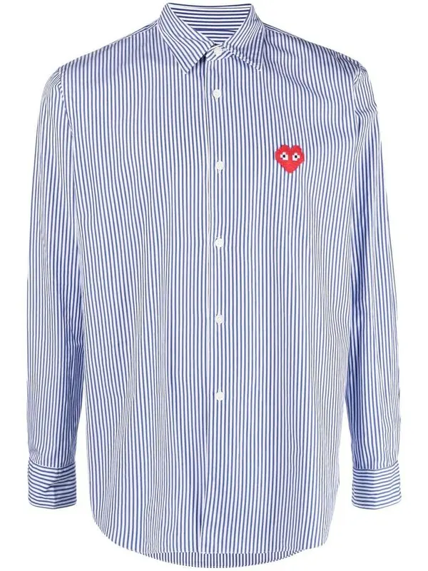 Play Comme Des Garcon Embroidered-logo Striped Shirt - Blue