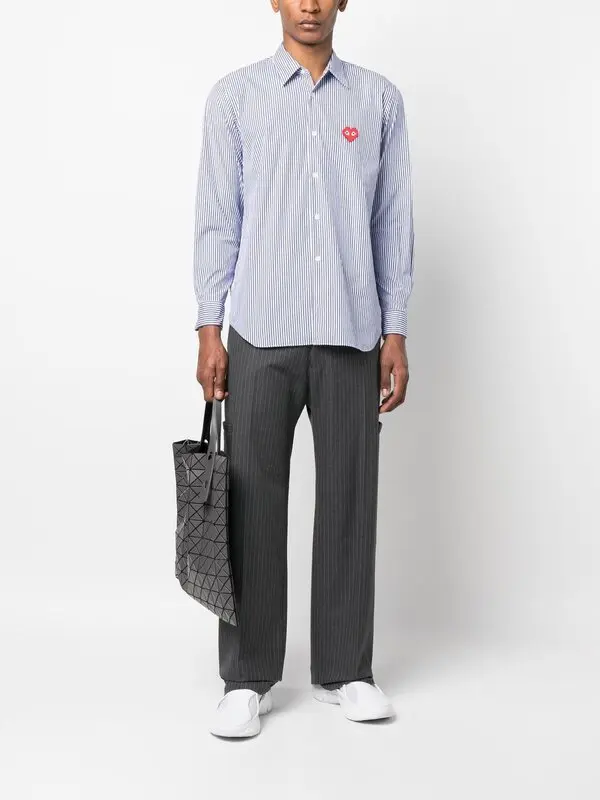Play Comme Des Garcon Embroidered-logo Striped Shirt - Blue