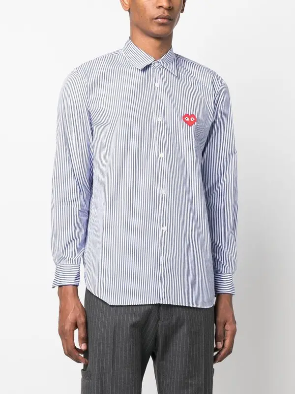 Play Comme Des Garcon Embroidered-logo Striped Shirt - Blue