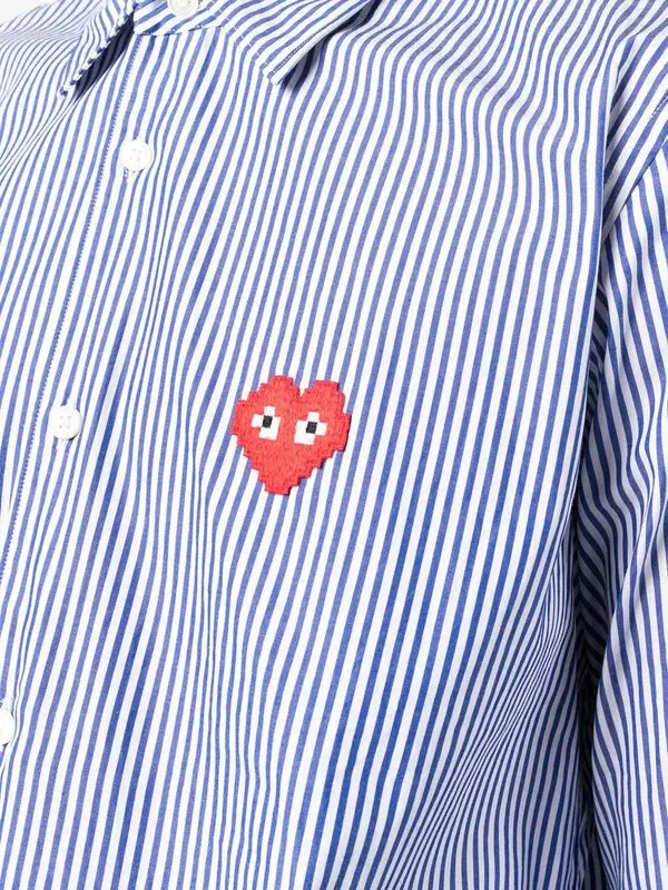 Play Comme Des Garcon Embroidered-logo Striped Shirt - Blue