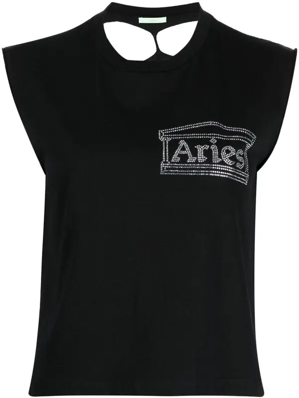 Aries Diamante Slash Back Tank Top In Black - 65% Off | Editorialist