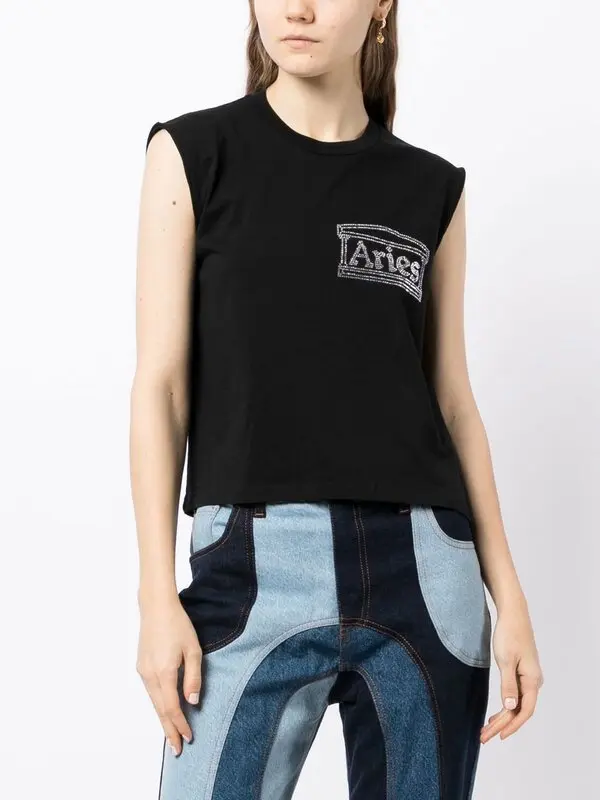 Aries Diamante Slash Back Tank Top In Black - 65% Off | Editorialist