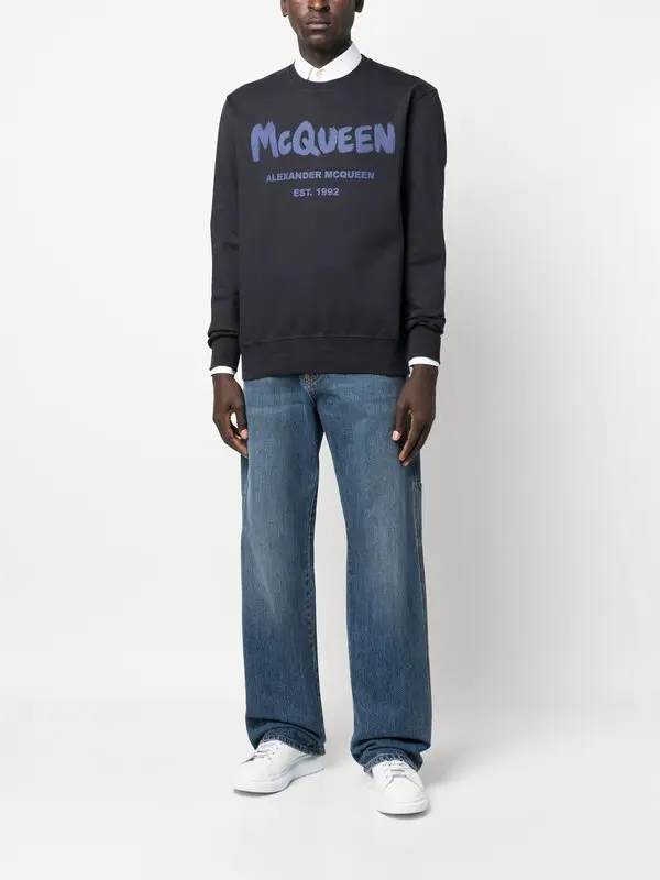 Alexander McQueen Graffiti Logo-print Sweatshirt - Blue