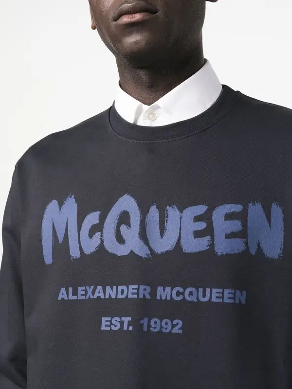 Alexander McQueen Graffiti Logo-print Sweatshirt - Blue