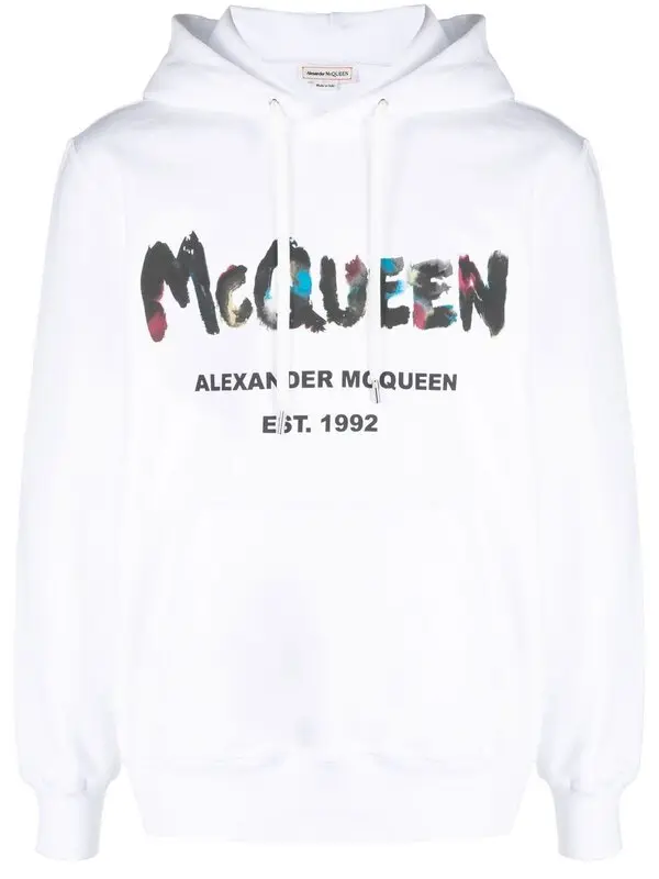 Alexander McQueen Graffiti-print Cotton Hoodie - White