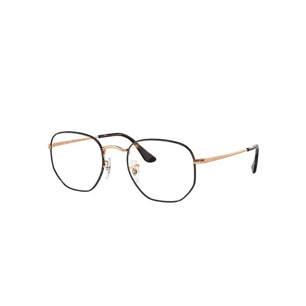 Ray-ban Hexagonal Optics Eyeglasses Frame Clear Lenses - Havana On Rose Gold