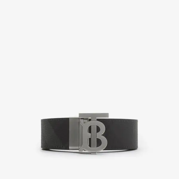 Burberry Reversible Check Tb Belt - Charcoal Grey/grey