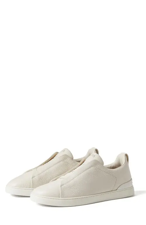 Zegna Triple Stitch Deerskin Leather Slip-on Sneakers - White