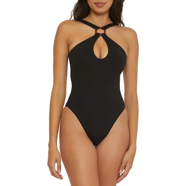 BECCA By Rebecca Virtue Fine Line Hardware Cutout One-piece Swimsuit - Black