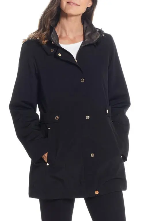 Gallery Water-resistant Zip Front Rain Jacket - Black
