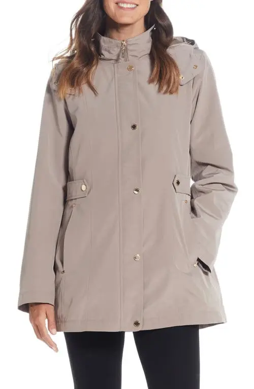 Gallery Water-resistant Zip Front Rain Jacket - Taupe