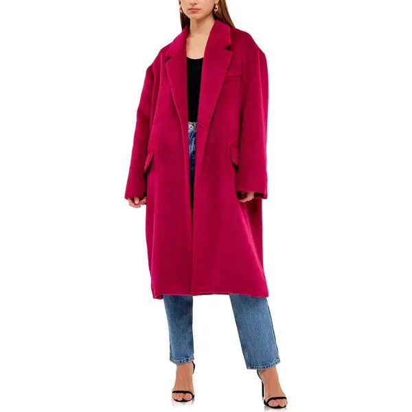 Endless Rose Oversized Brushed Coat - Cherry