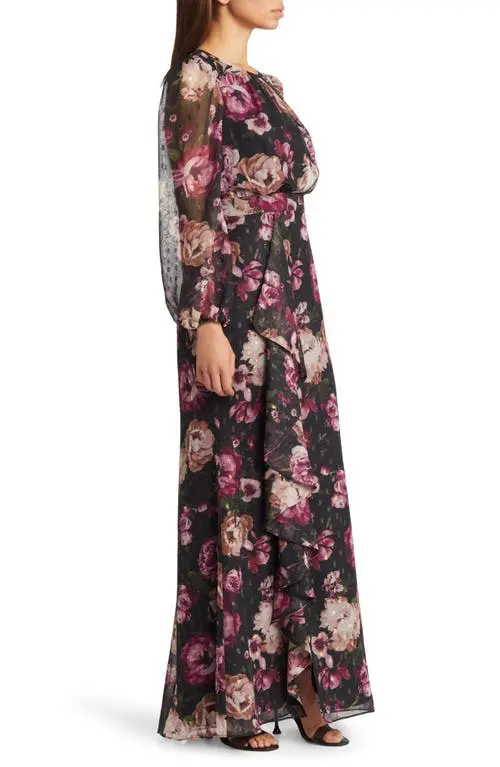 Eliza J Floral Metallic Long Sleeve Maxi Dress