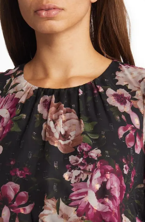 Eliza J Floral Metallic Long Sleeve Maxi Dress
