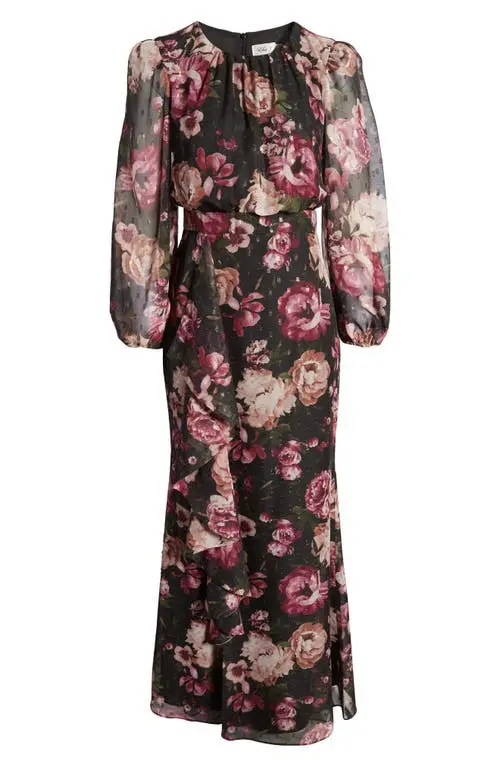 Eliza J Floral Metallic Long Sleeve Maxi Dress
