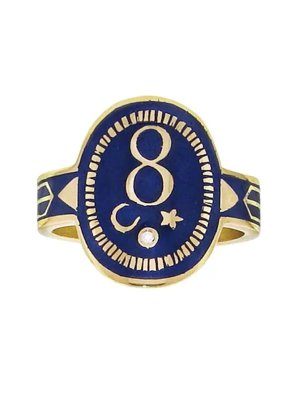 FOUNDRAE Karma Blue Champlevé Enamel Yellow Gold Cigar Band Ring