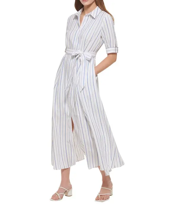 Calvin Klein Striped Belted Shirt Dress