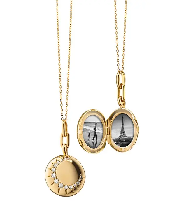 Monica Rich Kosann 18k Gold Round Sun Locket With Diamonds