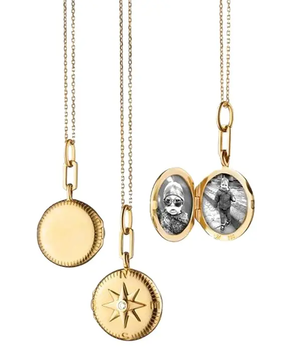 Monica Rich Kosann Gold Round Compass Locket W/ Center White Diamond