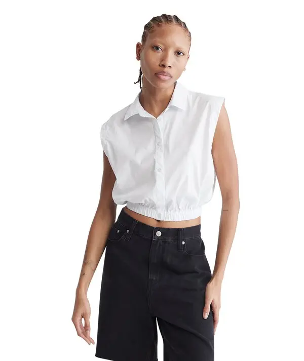 Calvin Klein Fitted Button-down Cropped Shirt
