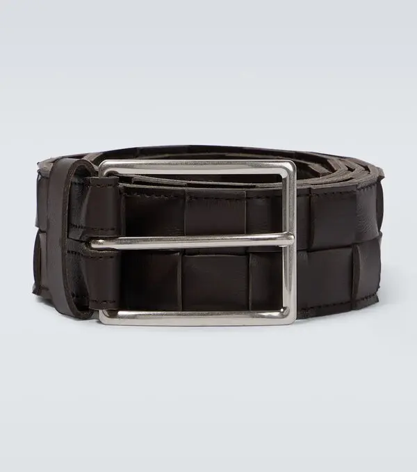 Bottega Veneta Maxi Intreccio Leather Belt - Silver