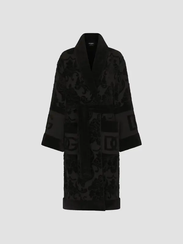 Dolce & Gabbana Jacquard Logo Bath Robe - Black