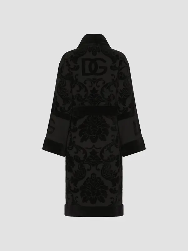 Dolce & Gabbana Jacquard Logo Bath Robe - Black