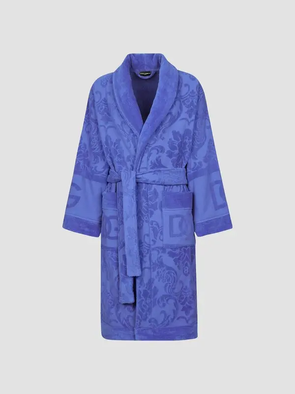 Dolce & Gabbana Jacquard Logo Bath Robe - Blue