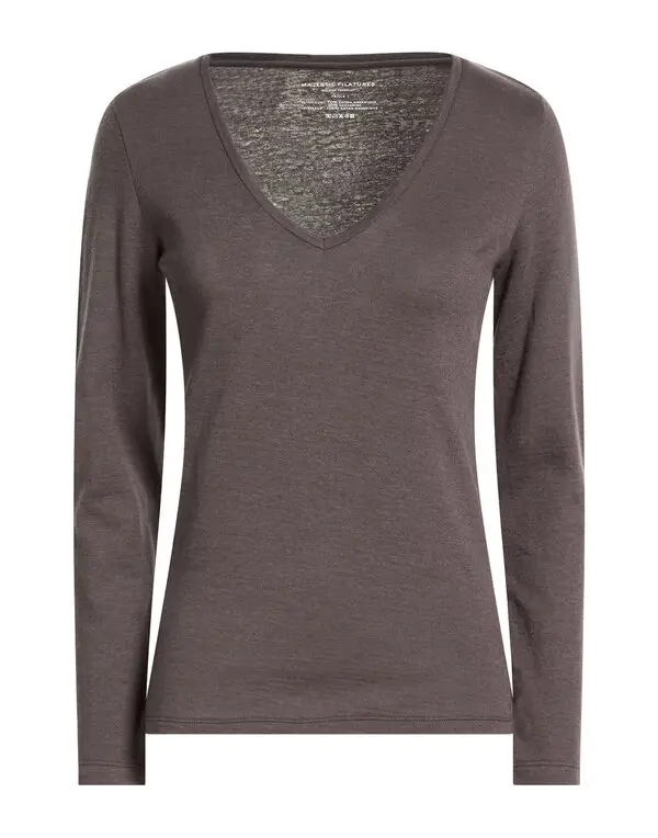 Majestic Filatures Taupe Organic Cotton And Cashmere V-neck Long Sleeve T-shirt