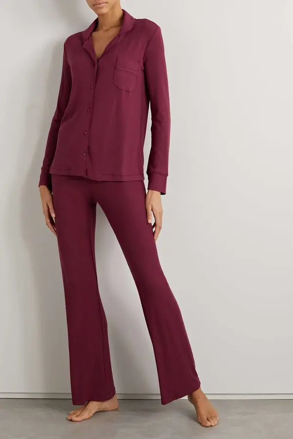 SKIMS Burgundy Ribbed Stretch-modal Jersey Lounge Set Wine