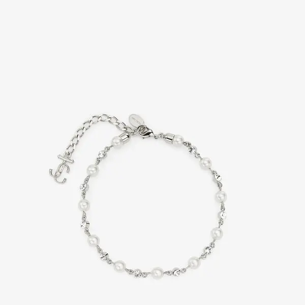 JIMMY CHOO Pearl, Crystal And Jc Monogram Anklet - Silver/white/crystal