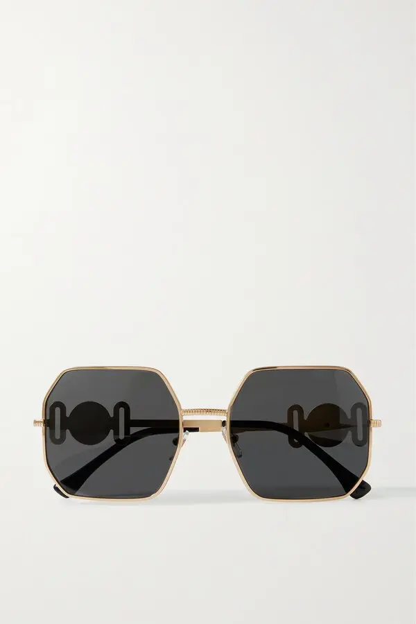Versace Oversized Hexagon-frame Gold-tone Sunglasses