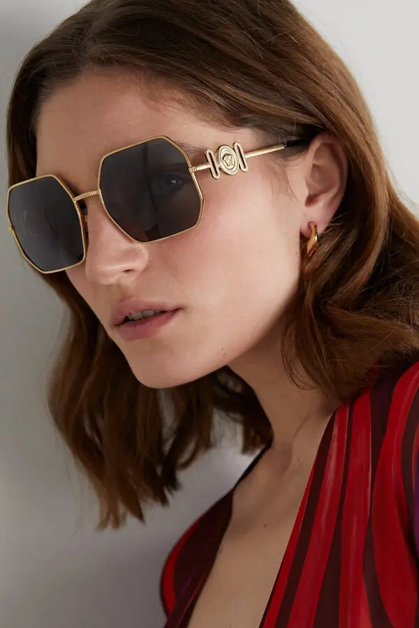 Versace Oversized Hexagon-frame Gold-tone Sunglasses