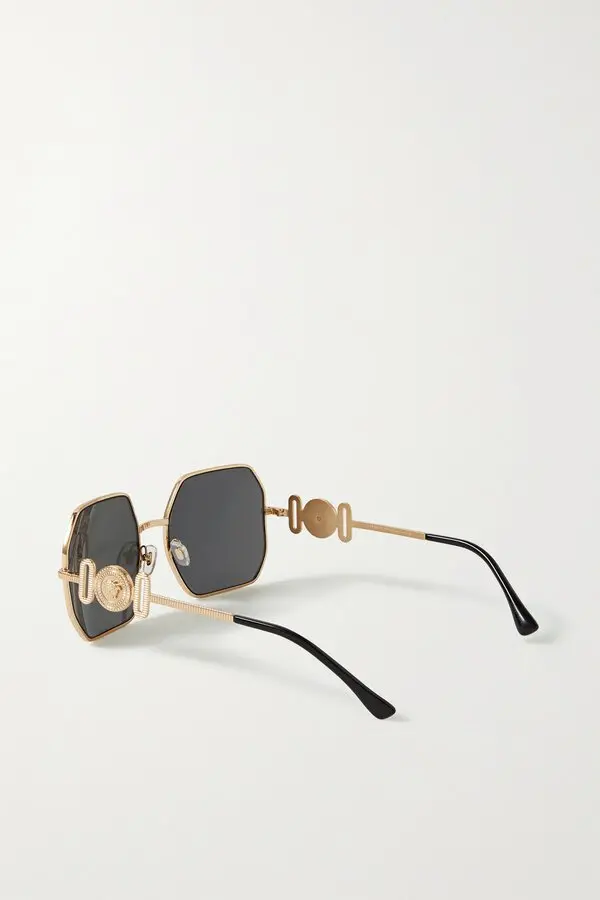 Versace Oversized Hexagon-frame Gold-tone Sunglasses