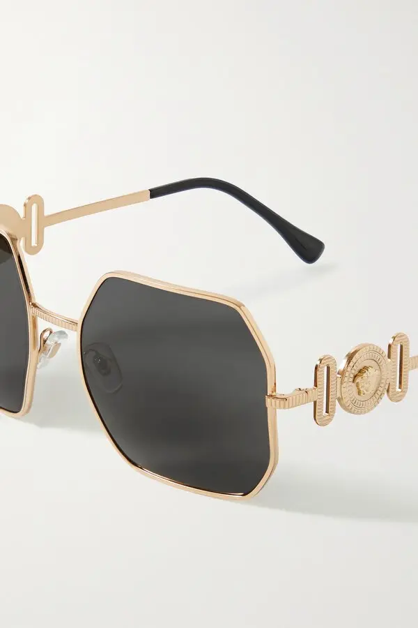Versace Oversized Hexagon-frame Gold-tone Sunglasses