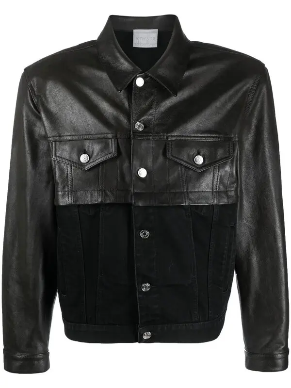 VTMNTS Contrasting Leather-block Denim Jacket