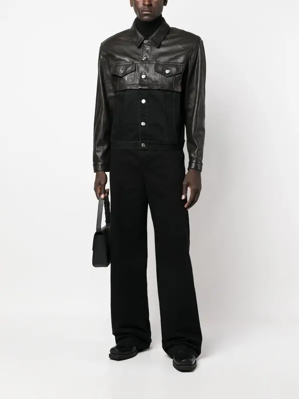 VTMNTS Contrasting Leather-block Denim Jacket