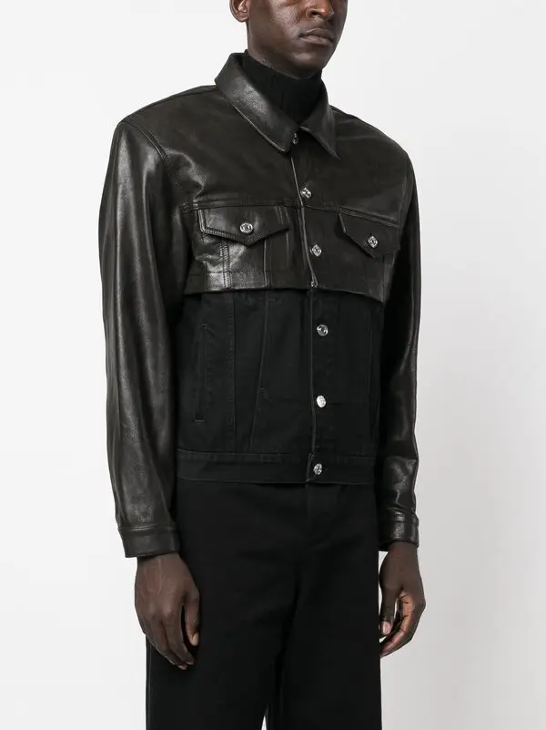 VTMNTS Contrasting Leather-block Denim Jacket