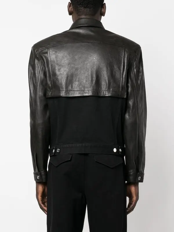 VTMNTS Contrasting Leather-block Denim Jacket