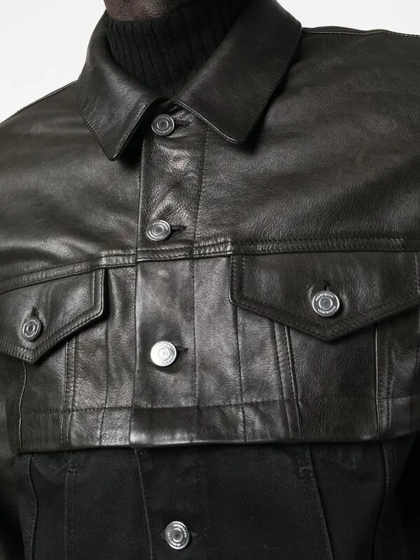VTMNTS Contrasting Leather-block Denim Jacket