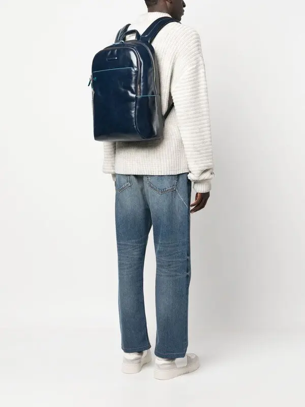 PIQUADRO Leather Backpack - Blue