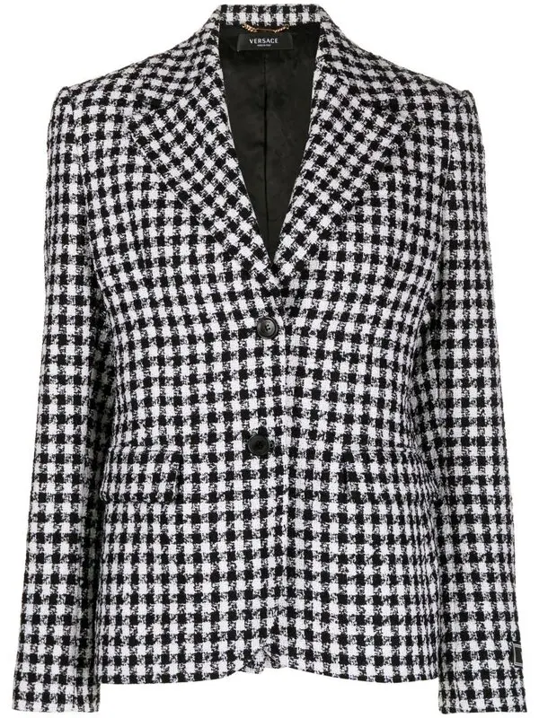 Versace Dogtooth Tweed Blazer - Black