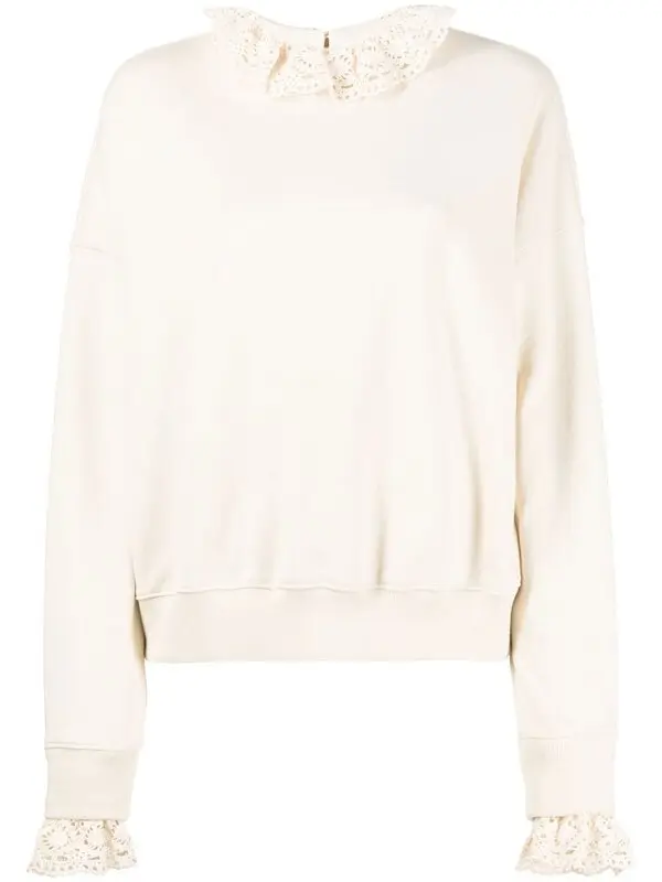 Goen.j Crochet-trimmed Sweatshirt - Neutrals
